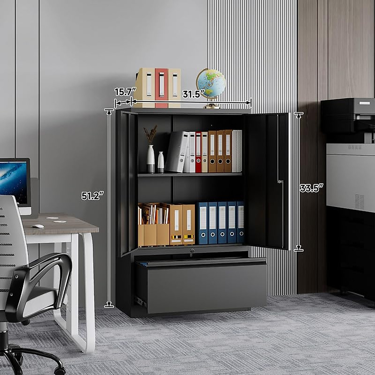 AFAIF Metal File Cabinets, Lateral Filing Cabinet with 1 Drawers,51" H File Cabinet for Home Office, Office Storage Cabinet with Adjustable Storage Shelves for Letter/Legal/A4 Size Files,Black