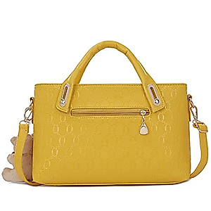 RainboSee 4pcs Set Handbags for Women Fashion Top Handle Shoulder Bag Hobo Shopper Satchels Card Holder Tote Purses Yellow