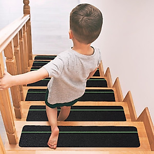 Q-Hillstar Non Slip Stair Treads with Glow in Dark Stripe (10-Pack), 6" X 28" Waterproof Non Slip Stair Tape, Outdoor Stair Treads Non-Slip, High Traction Friction Abrasive Adhesive Tape