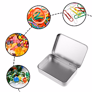 Tin Box with Lid, Small Metal Box Rectangular Hinged Lids Tin Empty Tins Box Containers Mini Cookie Tin Case Portable Metal Tins with Lids for Candies Soaps Earrings Jewelry Crafts Gifts, Silver