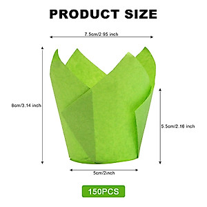 150 Pcs Tulip Cupcake Liners Baking Cups Muffin Liners, Grease Resistant Baking Cupcake Papers Liners for Weddings, Birthdays, Party, Holiday Celebration (Solid Color-Green Blue Pink)