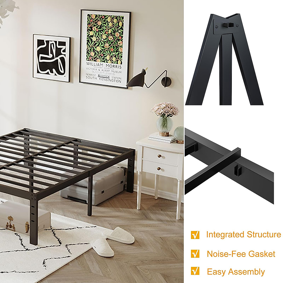 Bednowitz King Size Bed Frame, 12 Inch High Platform Bed No Box Spring Needed, Heavy Duty Metal Frame, Noise-Free Mattress Foundation, Easy Assembly, Black