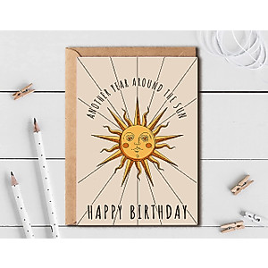 EruditeGifts Another Year Around The Sun Happy Birthday Bohemian Style Greetings Card - Birthday Card With Sun - Happy Birthday Card