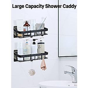 Shower Caddy Shelf Basket with 4 Hooks,Adhesive Shower Shelf for Inside Shower,2 Pack Bathroom Shower Organizer for Tile Walls,No Drilling Rustproof Shower Rack for Bathroom Toilet Kitchen