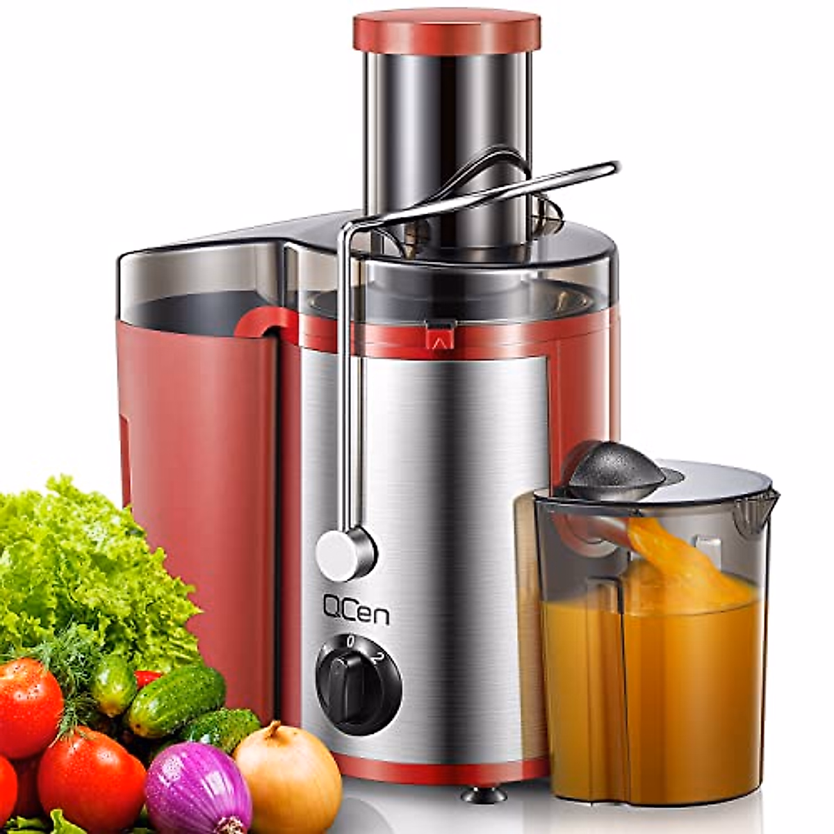 Juicer Machine, 500W Centrifugal Juicer Extractor with Wide Mouth 3” Feed Chute for Fruit Vegetable, Easy to Clean, Stainless Steel, BPA-free (Red)