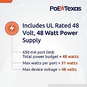PoE Texas 4 Port PoE Injector - Gigabit Passive Power Over Ethernet with 48V 48W UL Power Supply - 802.3af PoE Injector for VoiP Phones, WiFi Access Points, IP Cameras - Add PoE to Any Switch