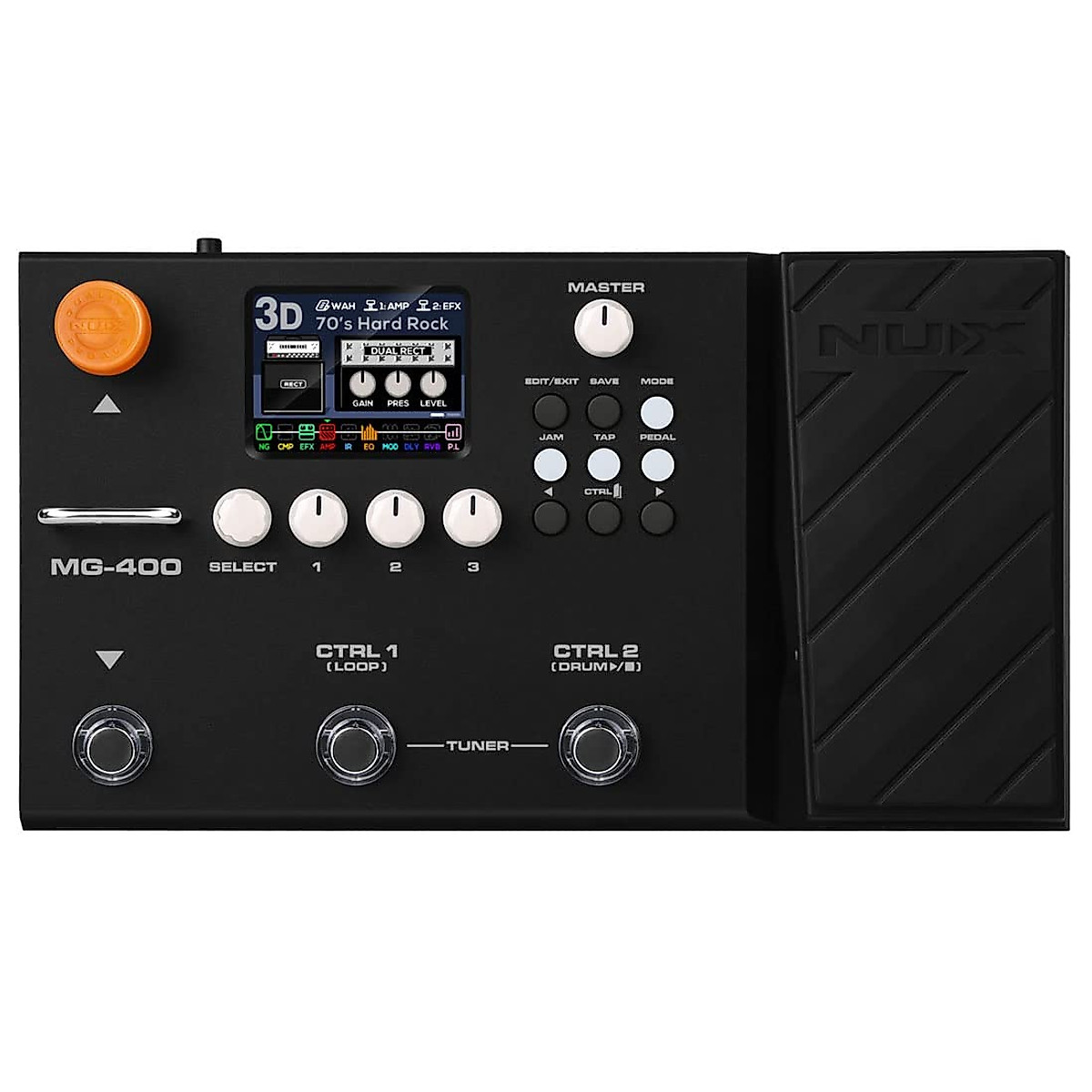 NUX MG-400 Multi Effects Pedal Bundle with 2 MXR Instrument Cables, 2 Patch Cables, 3.5mm Aux Cable and 6 Dunlop Picks