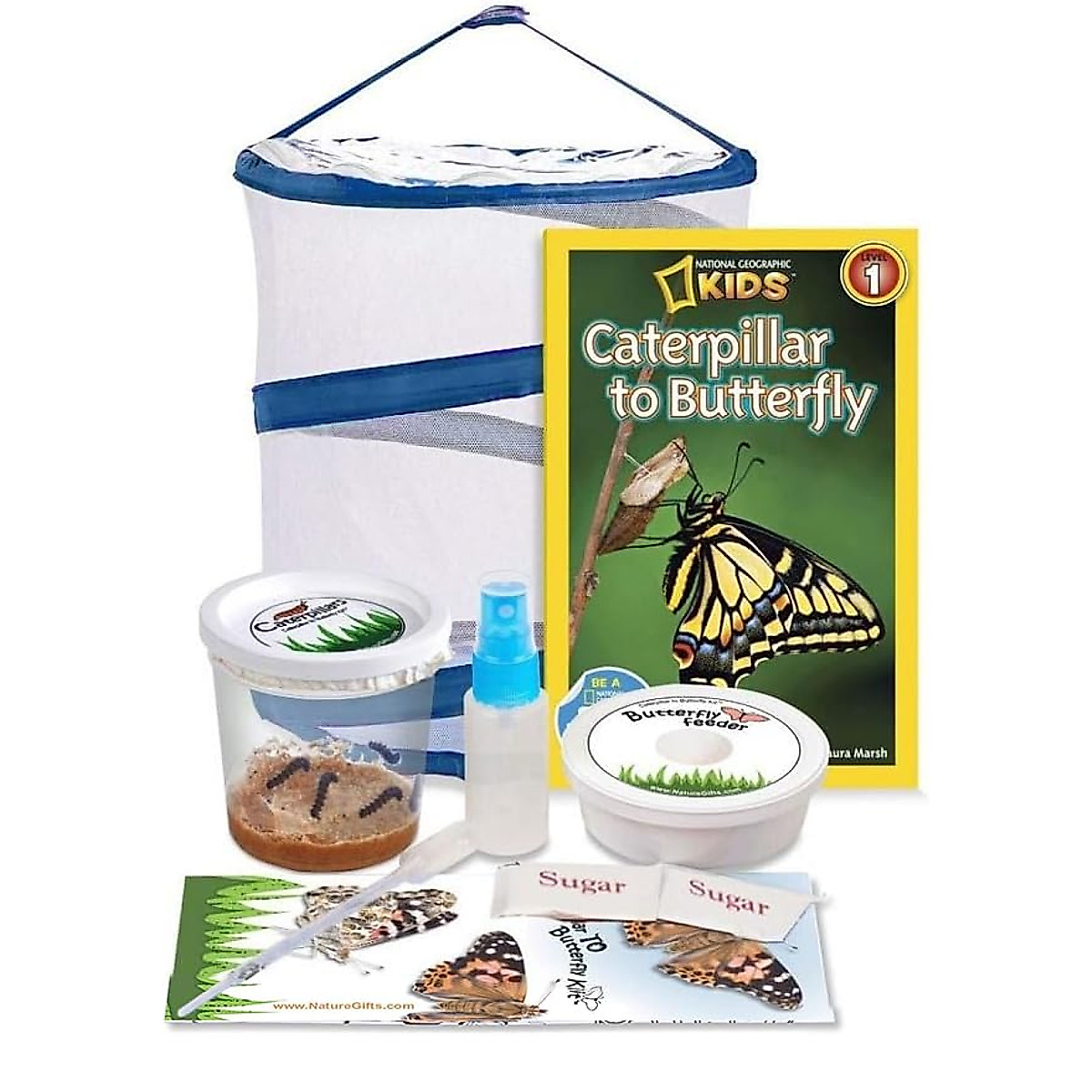Live Butterfly Growing Complete Kit - Includes 5 Live Caterpillars - All-in-One Set with Net Cage, Food, and Rearing Supplies - Book Bundle