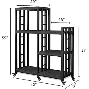 6-Tier Kitchen Bakers Rack Storage Shelf with Wheels, Utility Plant Stand/ Mini Fridge & Microwave Oven Stand Table, Coffee Bar, Adjustable Kitchen Shelves Freestadning for Home Office Patio