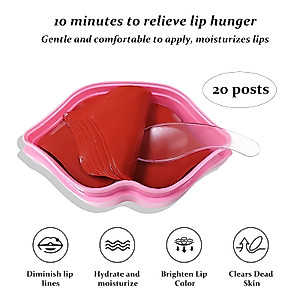 FREEORR 20Pcs Lip Masks, Moisturizing Lip Sleep Mask Smooth Chapped Lip and Restores Moisture Plumping Dry Lips Overnight Lip Care Fall/Winter Collagen Lip Mask Crystal Lip Care Gel Pads Lip Masks Effectively Nourishes the Lip Skin（Pink）