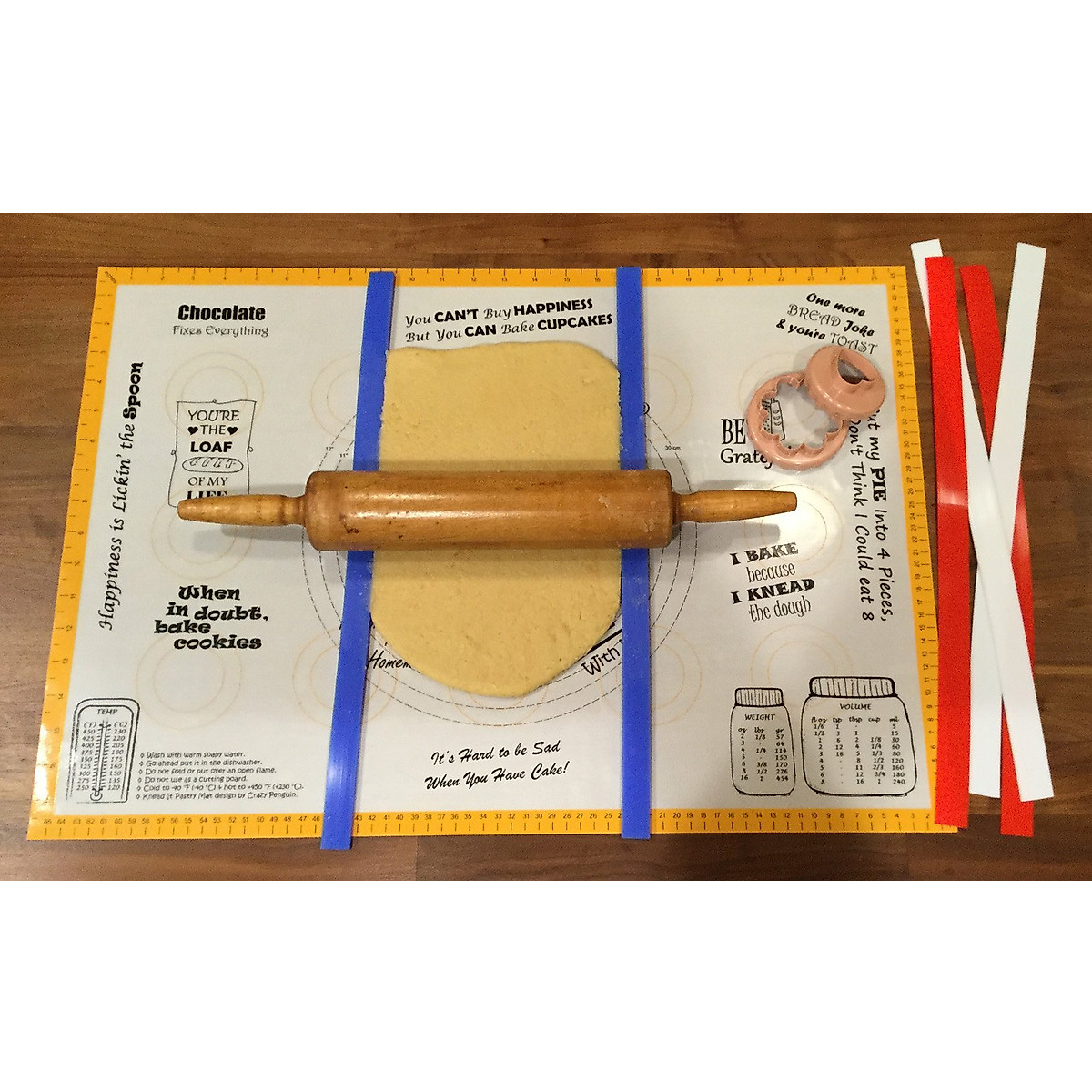 Set of 3-100% Silicone Measuring Dough Strips/Perfection Sticks/Rolling Pin Guides/Dough Guides/Pastry Ruler, Length 18 inches/3 Sizes