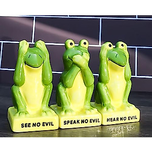 Ebros Gift See Hear Speak No Evil Pond Green Frogs Trio Toothpick Holder Salt And Pepper Shakers Set Frog Toad Amphibian Figurines Kitchen Bar And Dining Table Decorative Collectibles