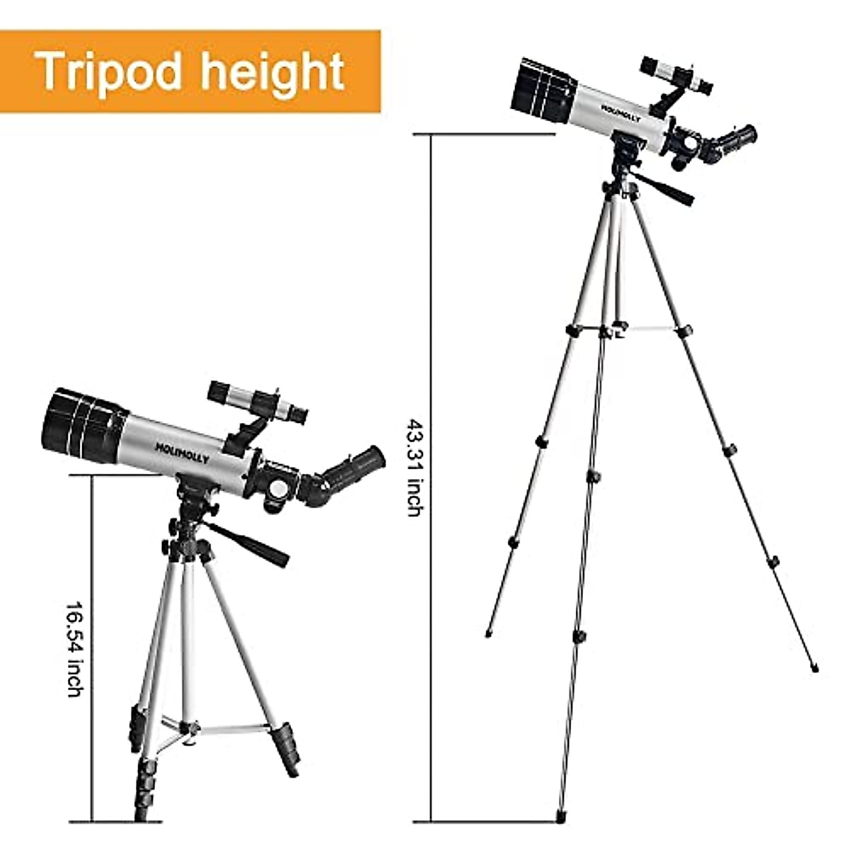 MOLIMOLLY Telescope for Kids Beginners Adults, 70mm Aperture 400mm AZ Mount Portable Astronomical Refractor Telescope,Adjustable Height Tripod Travel Telescope with Backpack,Smartphone Adapter