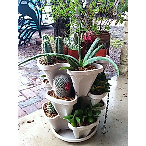 3 Tier Stackable Herb Garden Planter Set with Bottom Saucer - Stone Color - Vertical Container Pots for Herbs, Strawberries, Flowers