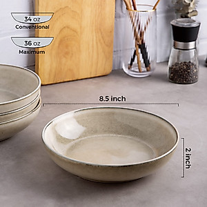 AmorArc 8.5'' Large Pasta Bowls, 36oz Ceramic Salad Serving Bowls Set of 4 for Kitchen, Wide Stoneware Bowls for Pasta,Salad,Fruit,Bread, Microwave Safe, Cappuccino