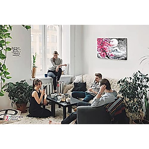 Panther Print, Canvas Prints, Framed Wall Art for Bedroom & Living Room, Modern Home Decor, Pink Black & White Oil Painting Japanese Cherry Blossom Landscape, Print for Special Occasions (31x20cm)