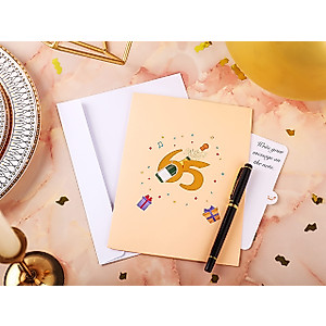 Liif Happy 65Th Birthday 3D Greeting Pop Up Card, Happy Birthday Card For Women, Men, Funny, 65 Years Old, Balloon, Champagne, Celebration - With 65 Gold Glitter & Message Note