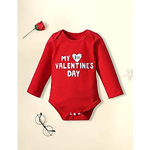 WIQI My First Valentine's Day Outfit Infant Baby Boy Spring Clothes Long Sleeve Romper and Love Heart Pants For 9-12 Months Baby Boys