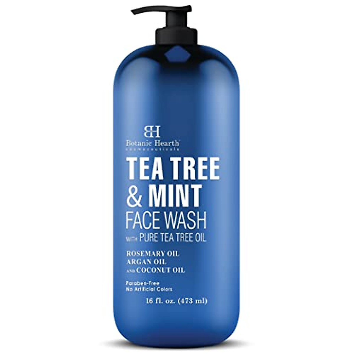 Botanic Hearth Tea Tree Face Wash with Mint - Acne Fighting, Therapeutic, Hydrating Liquid Face Soap with Pure Tea Tree Oil - for Women and Men, Paraben Free, Fights Acne - 16 fl oz