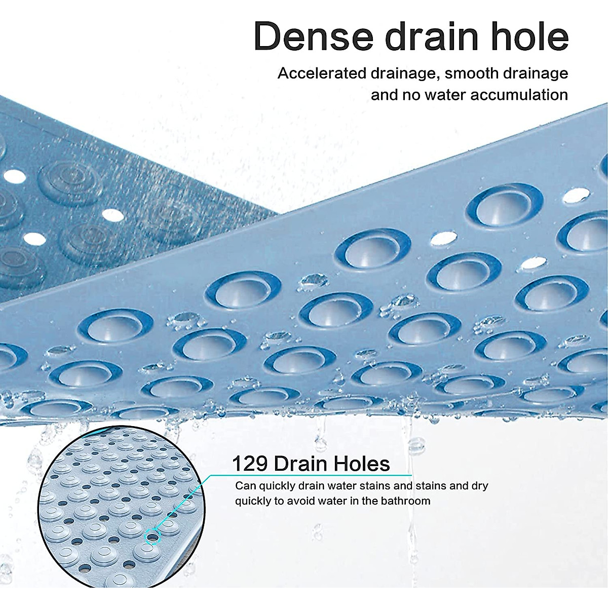 Shower and Bathtub Mat 27.5×14.2in, Rubber Non-Slip Shower Mat for Elderly & Kids , bathtub mat non slip with Drain Holes &Suction Cups, Bath Mat for Bathroom and Tub, Machine Washable, Grey