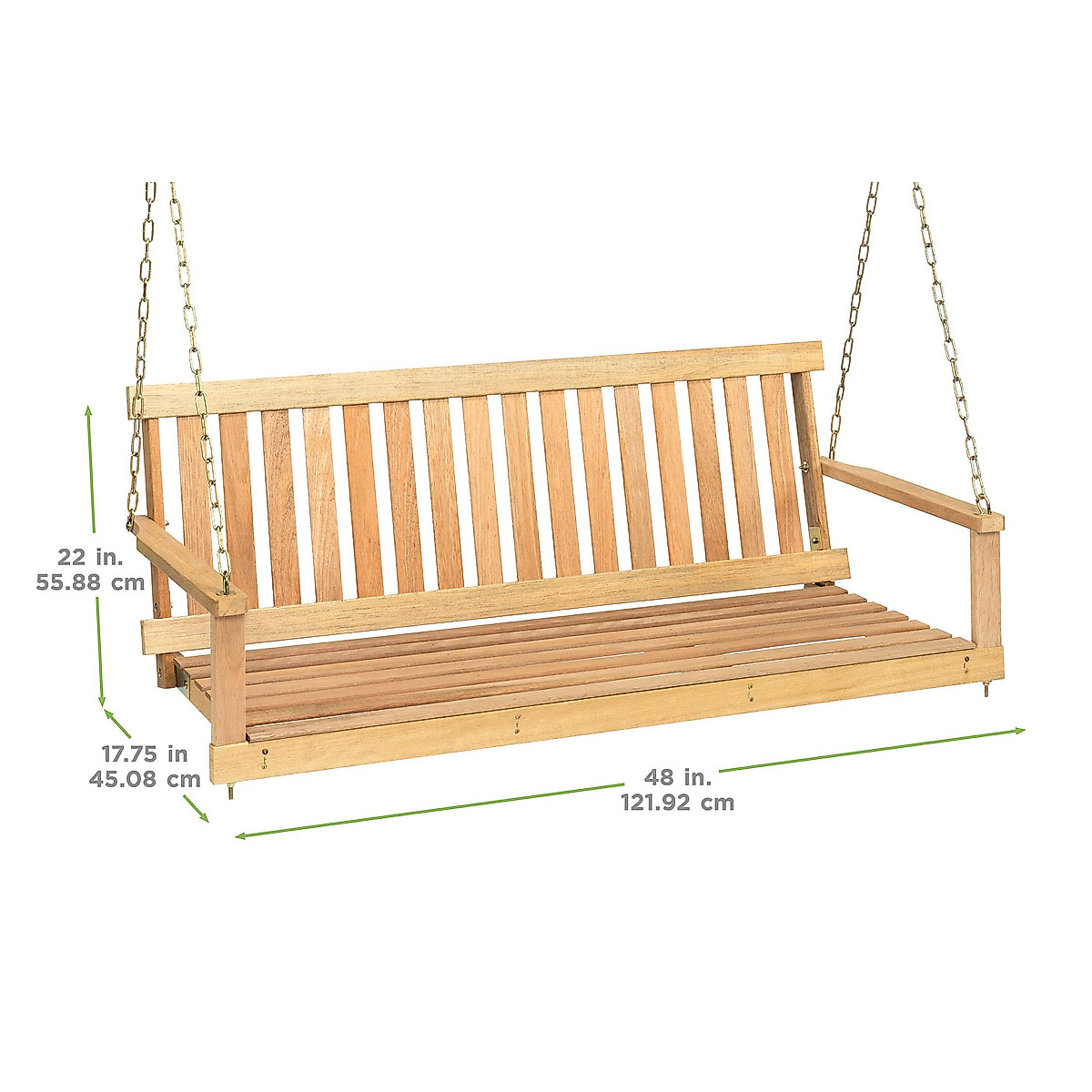 Traditional 4-Foot Wooden Porch Swing Seat with Chains Woodlawn&Home, 800018