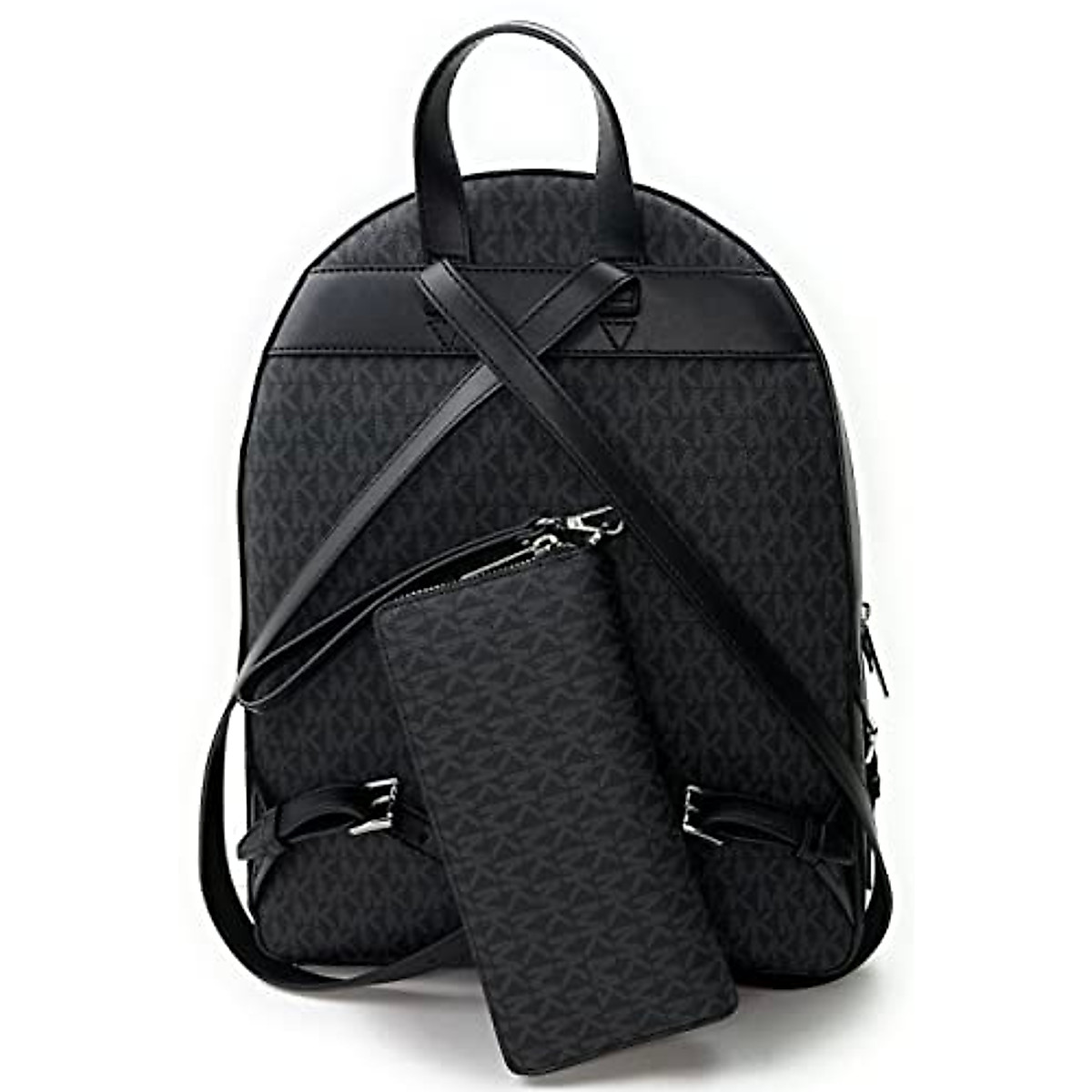 Michael Kors Jaycee Large Backpack School Bag Bundled JST Continental Wristlet Wallet (Black Signature)