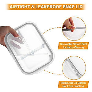 Bayco 9 Pack Glass Meal Prep Containers 3 & 2 & 1 Compartment, Glass Food Storage Containers with Lids, Airtight Glass Lunch Bento Boxes, BPA-Free & Leak Proof (9 lids & 9 Containers) - Grey