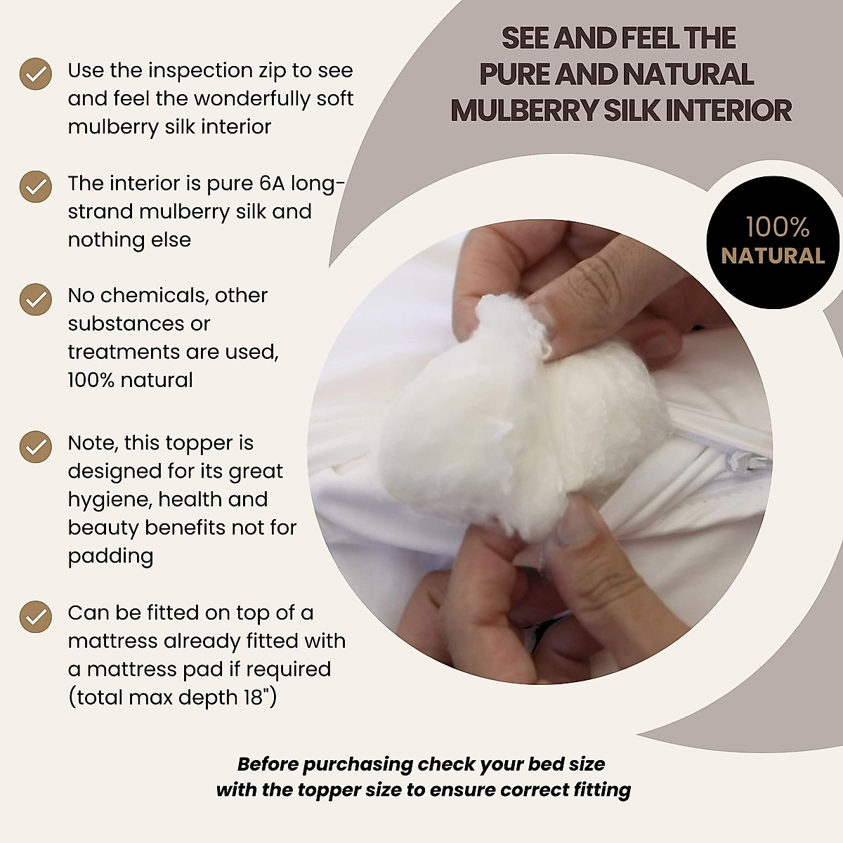 Silk Bedding Direct. Luxury Silk-Filled Mattress Topper with Fitted Cotton Sateen Elasticated Skirt. Queen, 80" x 60". Resting Your Dreams on Pure Mulberry Silk.