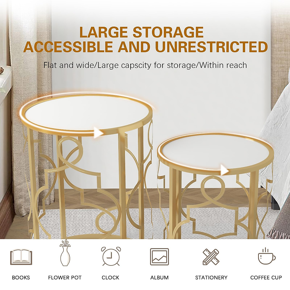 RiteSune Round Side Tables with Wooden Top End Table Set of 2, Mid Century Modern Circle Coffee Tables Accent Table for Small Spaces, Living Room, Bedroom, Foyer, Entryway - Assemble Already