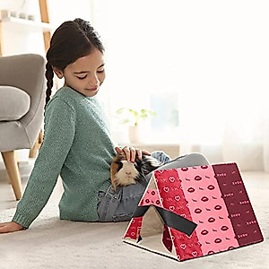Y-DSIWX Guinea Pig House Bed, Rabbit Large Hideout, Small Animals Nest Hamster Cage Habitats Valentine's Day Pattern