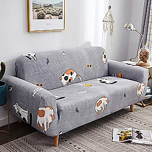 HUIJIE Sofa Slipcovers Sofa Cover,Universal High Elasticity Non-Slip Couch Slipcover Sleepy Cat Printed Sofa Cover,Modern Chair Cover Furniture Protector Christmas Decor,4,Seater 235,300Cm