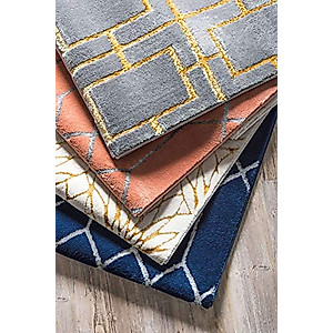 Unique Loom Glam Collection Geometric, Floral, Metallics, Modern, Chic Area Rug, 8 ft x 10 ft, White/Gold
