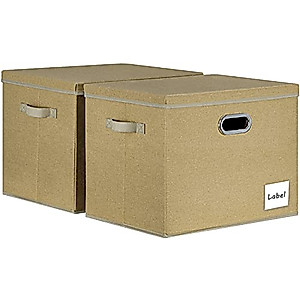 LHZK 4Pack Extra Large Storage Bins with Lids 16x12x12 Foldable Linen Fabric Storage Boxes with Lids, Decorative Fabric Storage Bins with Label & 3 Handles for Shelves Bedroom Home Office (Grey,Beige)