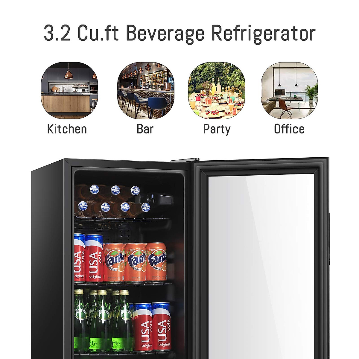 HAILANG 3.2 cu.ft Beverage Refrigerator Cooler, Mini Fridge with Glass Door for Beer Soda or Wine, Perfect for Home,Bar, Office
