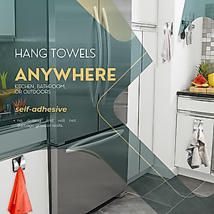 4 Pieces Self Adhesive Towel Hook Holder Grabber, Kitchen Dish Towel Holder, Stainless Steel Kitchen Dish Wall Mount Non-Drilling Towel Hook Tea Towel Holders for Kitchen Bathroom