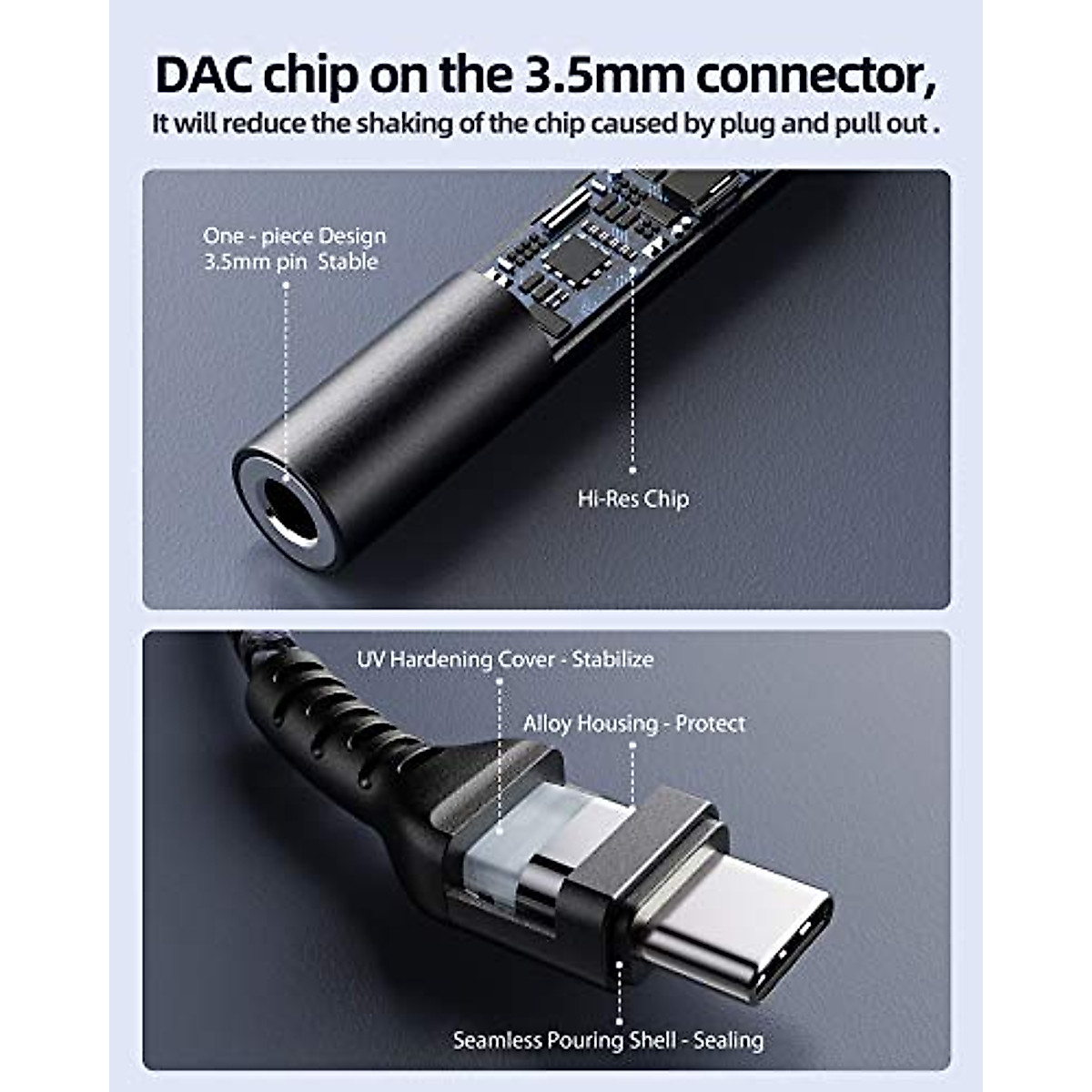 Maxonar USB Type C Headphone Adapter, Upgraded USB-C to 3.5mm Jack Dongle Digital to Analog Aux Audio Converter for Galaxy S22 S21 S20 Note 20 10 S10 S9 iPad Pixel 5 4XL-Grey