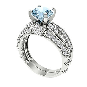 Clara Pucci 2.07ct Round Cut Pave Solitaire with Accent Natural Swiss Blue Topaz Statement Bridal Ring Band Set 14k White Gold 8.5