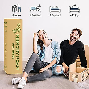 IULULU Queen Size Mattress, 8 Inch Queen Mattress in a Box, Gel Memory Foam Bamboo Cover Mattress Green Tea Cooling Medium Firm Bed Mattress for Pain Relief, CertiPUR-US Certified,White