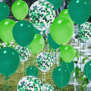 TKEJZu 60 Pcs 12 Inch Dark Green Balloons Fruit Green Balloons Green Confetti Balloons with Green Ribbons for Baby Shower Dino Jungle Birthday Party Decorations Supplies