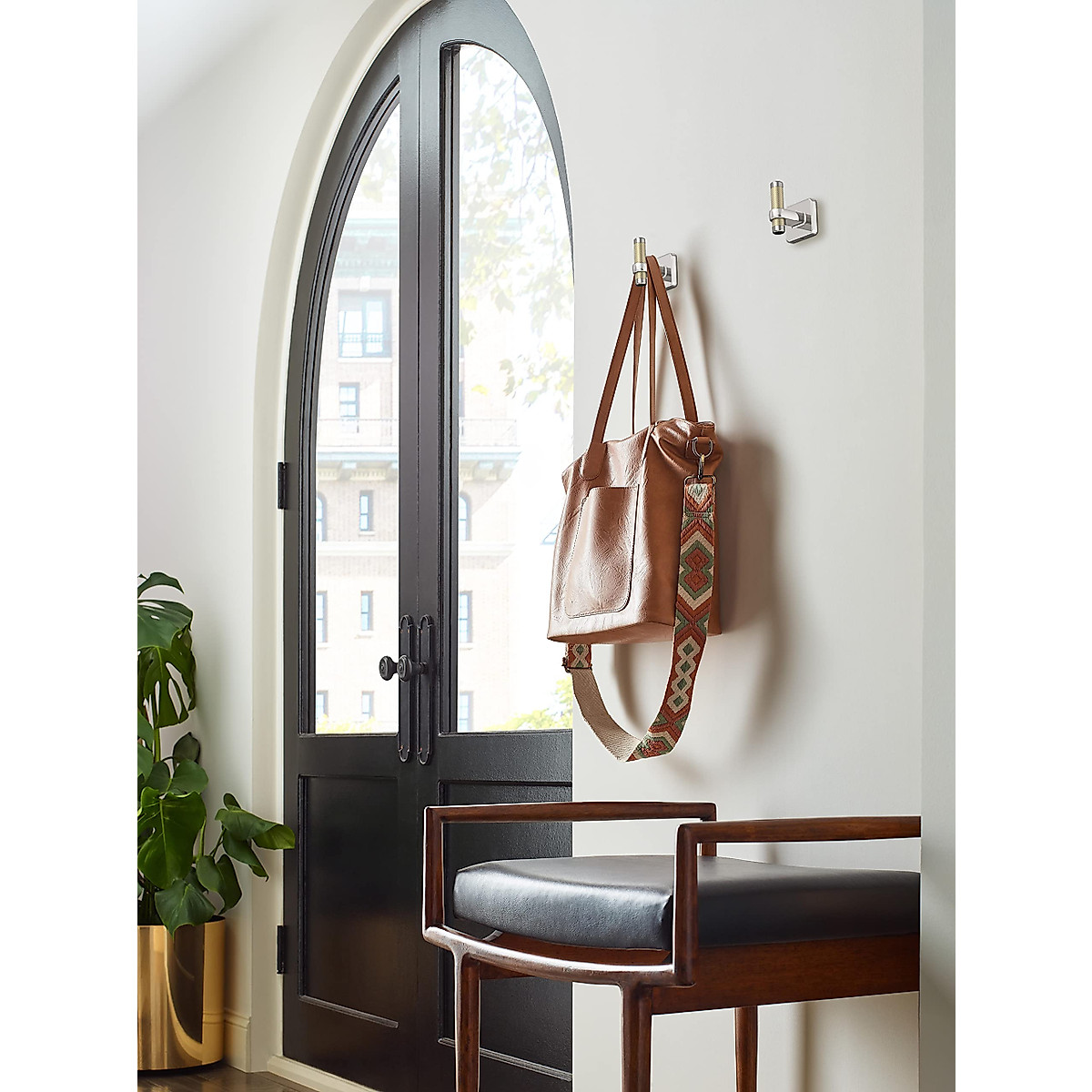 Amerock BH36563PNBBZ | Polished Nickel/Golden Champagne Single Robe Hook | 2-11/16 in. (68 mm) Length Towel Holder | Esquire | Towel Hook for Bathroom | Bathroom Hardware | Bath Accessories