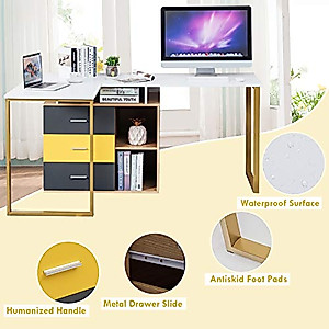 Tangkula 87 inch 2-Person Desk with 3 Storage Drawers & Shelves, Large Computer Desk, Multifunctional L-Shaped Desk Writing Desk Computer Workstation with Spacious Desktop, Home Office Desk