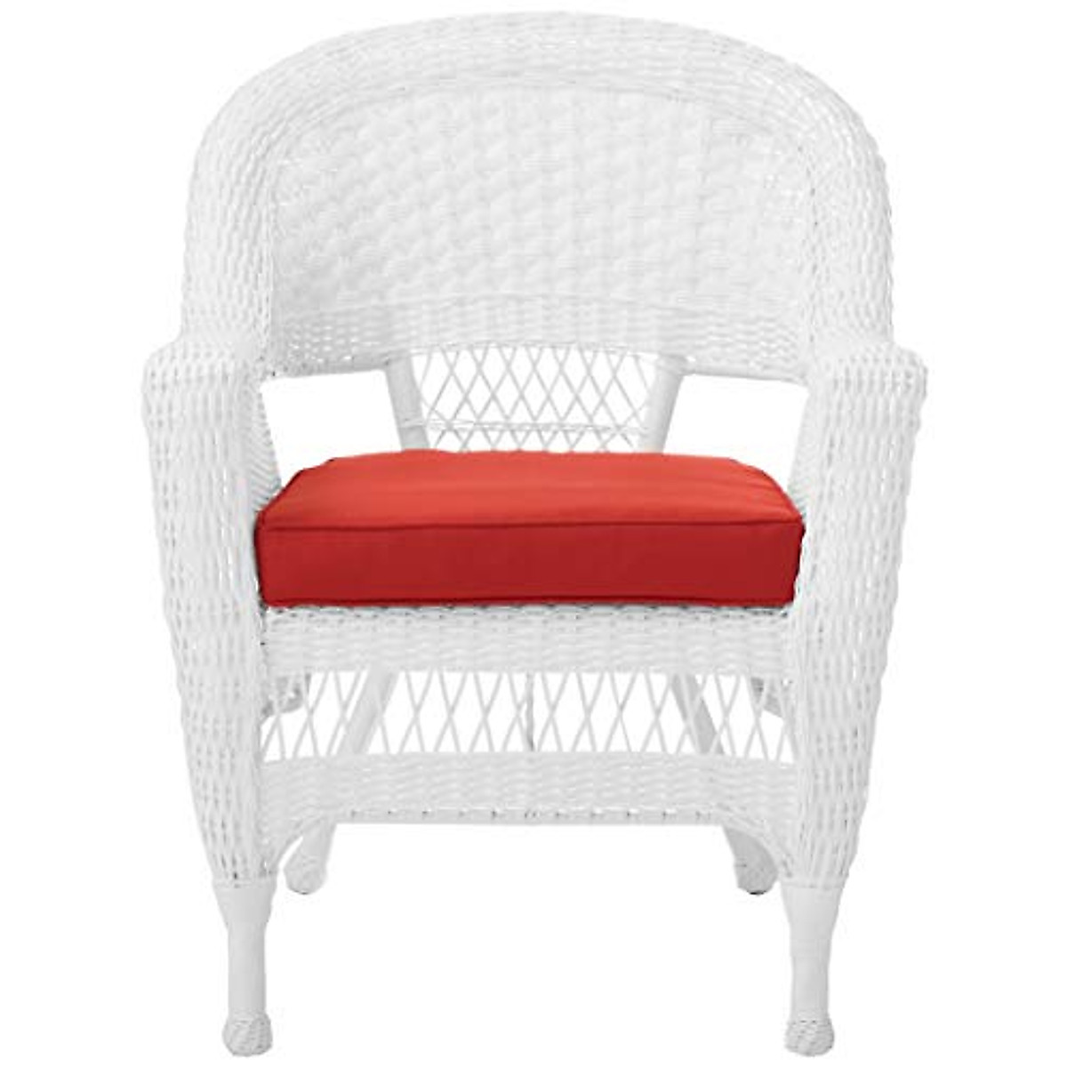 Jeco Wicker Chair with Red Cushion, Set of 2, White/W00206-