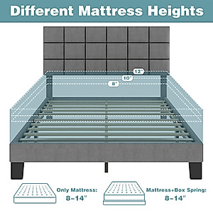 Lifezone Queen Bed Frame with Headboard Upholstered Bed Frame with Linen Tufted Headboard,Wood Slats Support,No Boxing Needed,Heavy Duty Feet,Easy Assembly,Light Grey