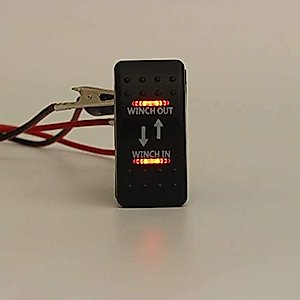 Fincos 12V 20A Winch in Winch Out (ON)-Off-(ON) Rocker Switch Momentary LED 7-Pin - (Color: Red)