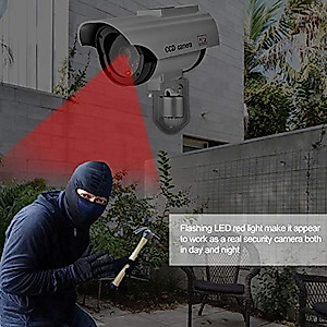 YSUCAU Solar Powered Bullet Dummy Fake Camera Surveillance Security CCTV Dome Camera with Flashing Red LED Light & Warning Security Alert Sticker Decals Outdoor/Indoor Use (1 Pack)