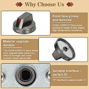 DG94-03500A/Z (4PCS) for samsung Stove Knob Replacement, DG94-03500Y DG94-03500Z for samsung Electric Stove/Oven Knobs Replacement, Compatible with NE63T8111SG/AA NE63T8311SG/AA