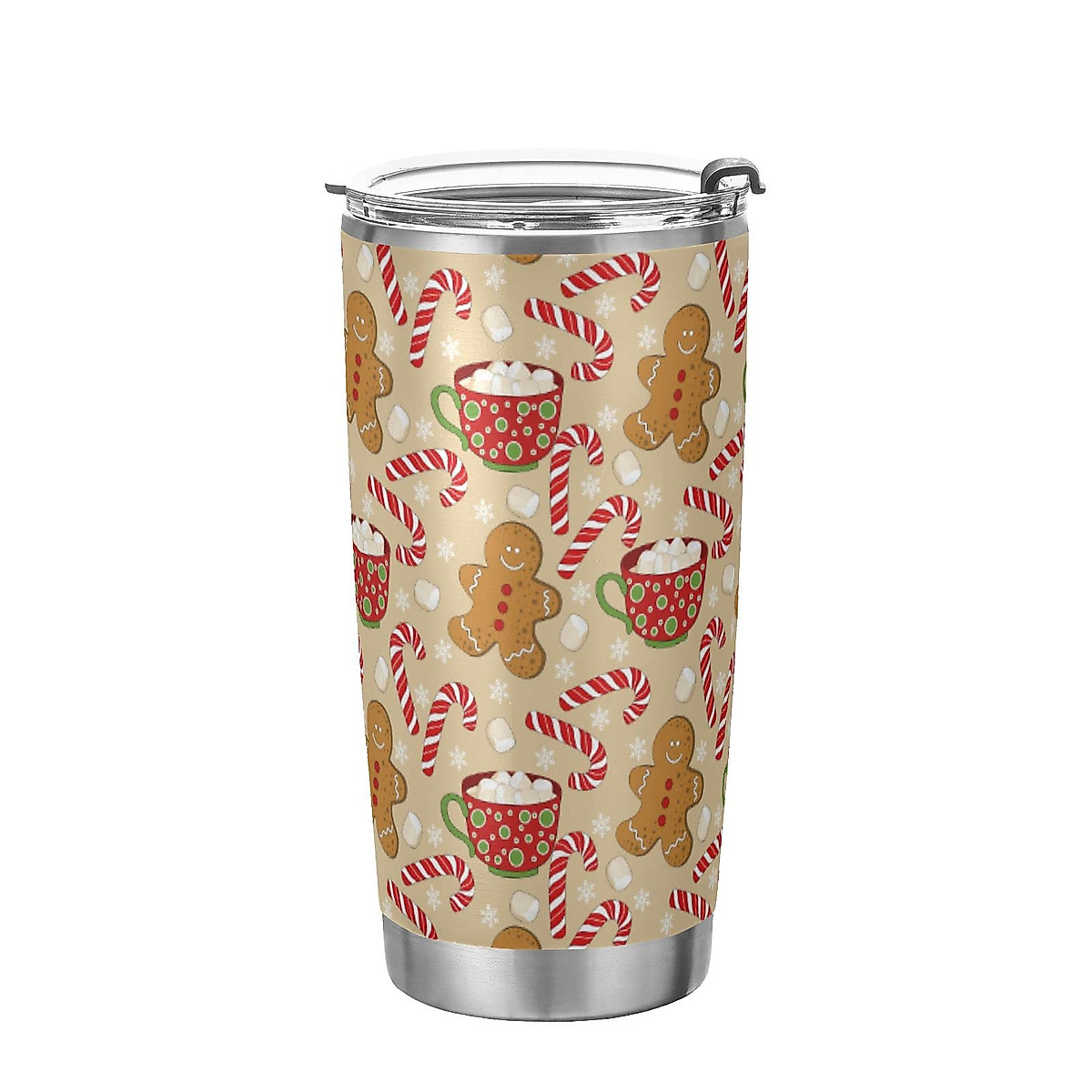 Yasala Christmas Tumbler Gingerbread Snowflake Candy Insulated Coffee Cup Beverage Container Office Travel Mug with Straw and Lid 20oz Holiday Back to School Gift