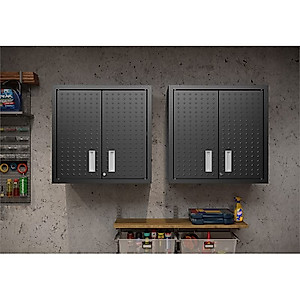 Pemberly Row Space Saving Metal 2 Piece Garage Storage Set with 2 Door Floating Cabinets in Charcoal Grey