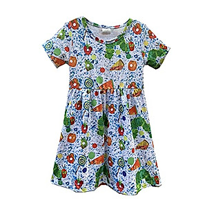 Toddler Little Girls Spring Summer The Very Hungry Caterpillar Baby Girl Short Sleeve Dress for 1-8 Years (7T) Green