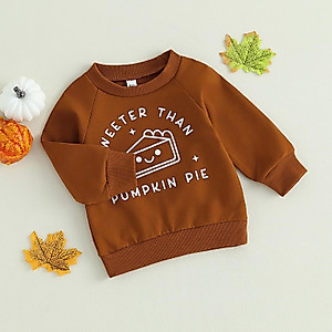 BULINGNA Toddler Baby Girl Boy Thanksgiving Sweatshirt Pumpkin Letters Print Long Sleeve Pullover Tops Fall Outfit (A, 18-24 Months)
